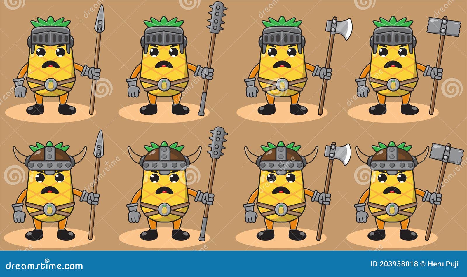Cute Pineapple Knight Set Two Handed Weapon Up Stock Vector ...