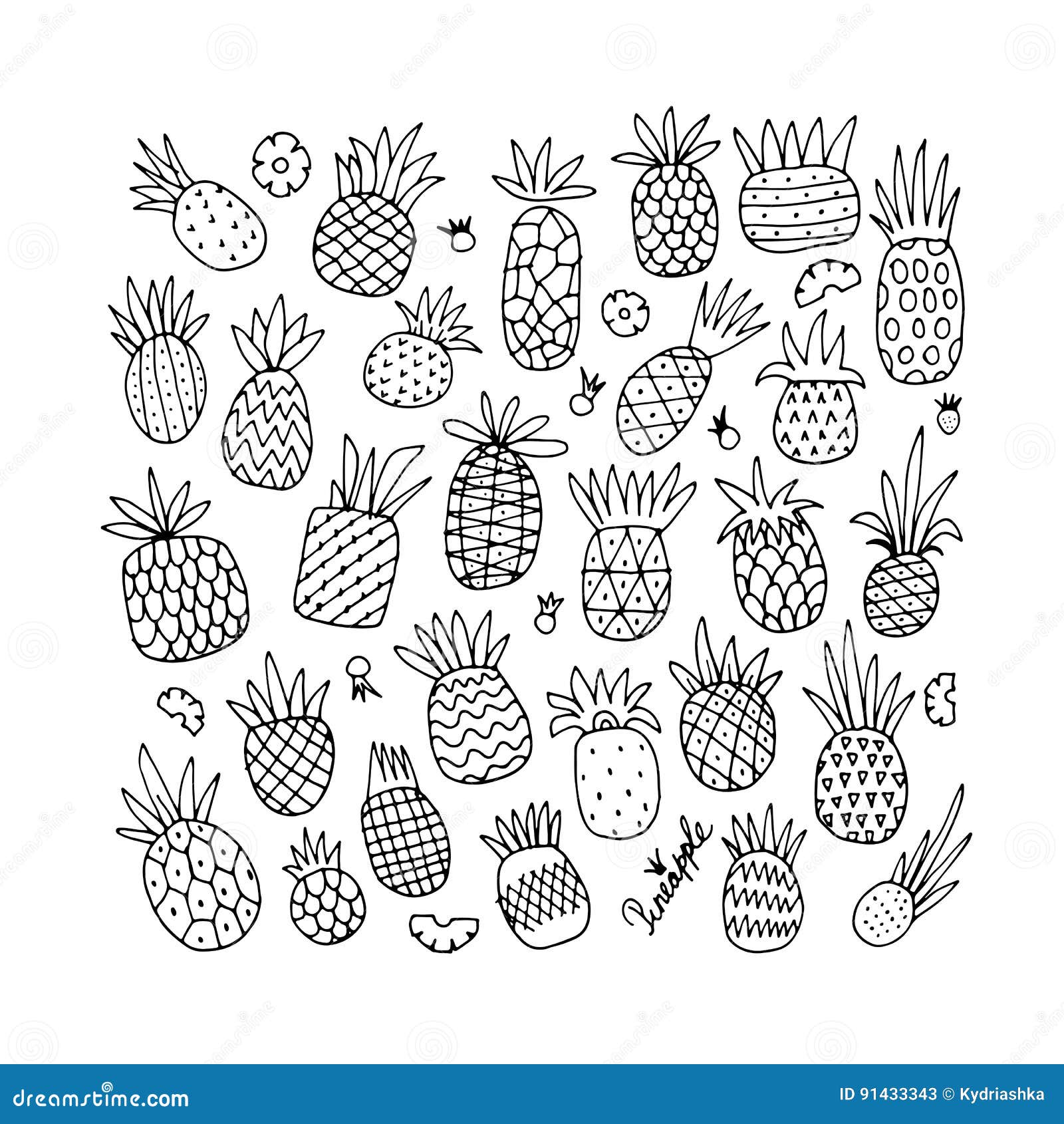 Pineapple Set, Sketch for Your Design Stock Vector - Illustration of ...