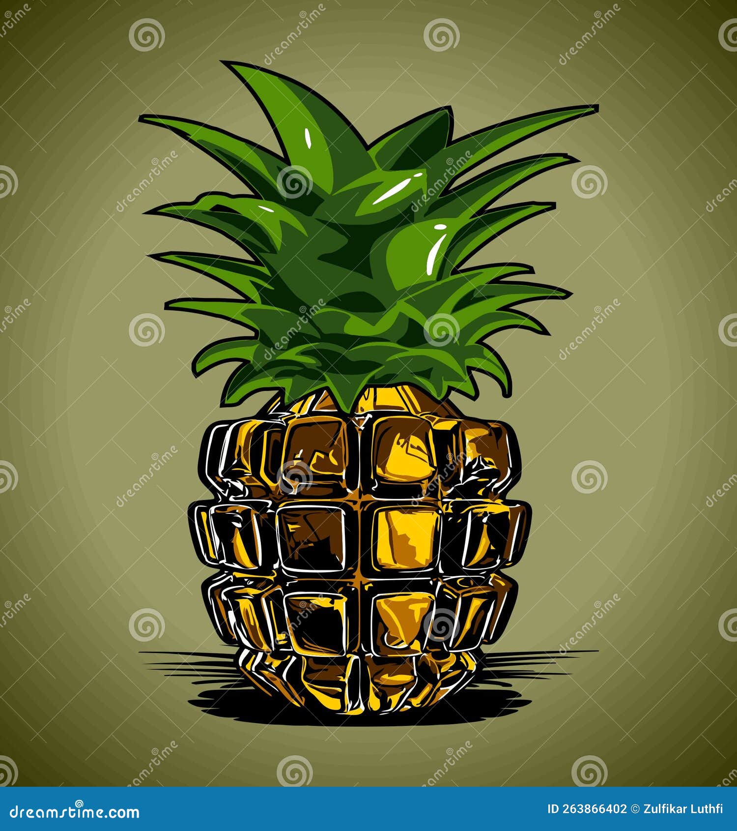 Pineapple Shaped Grenade Green Background Vector Illustration ...