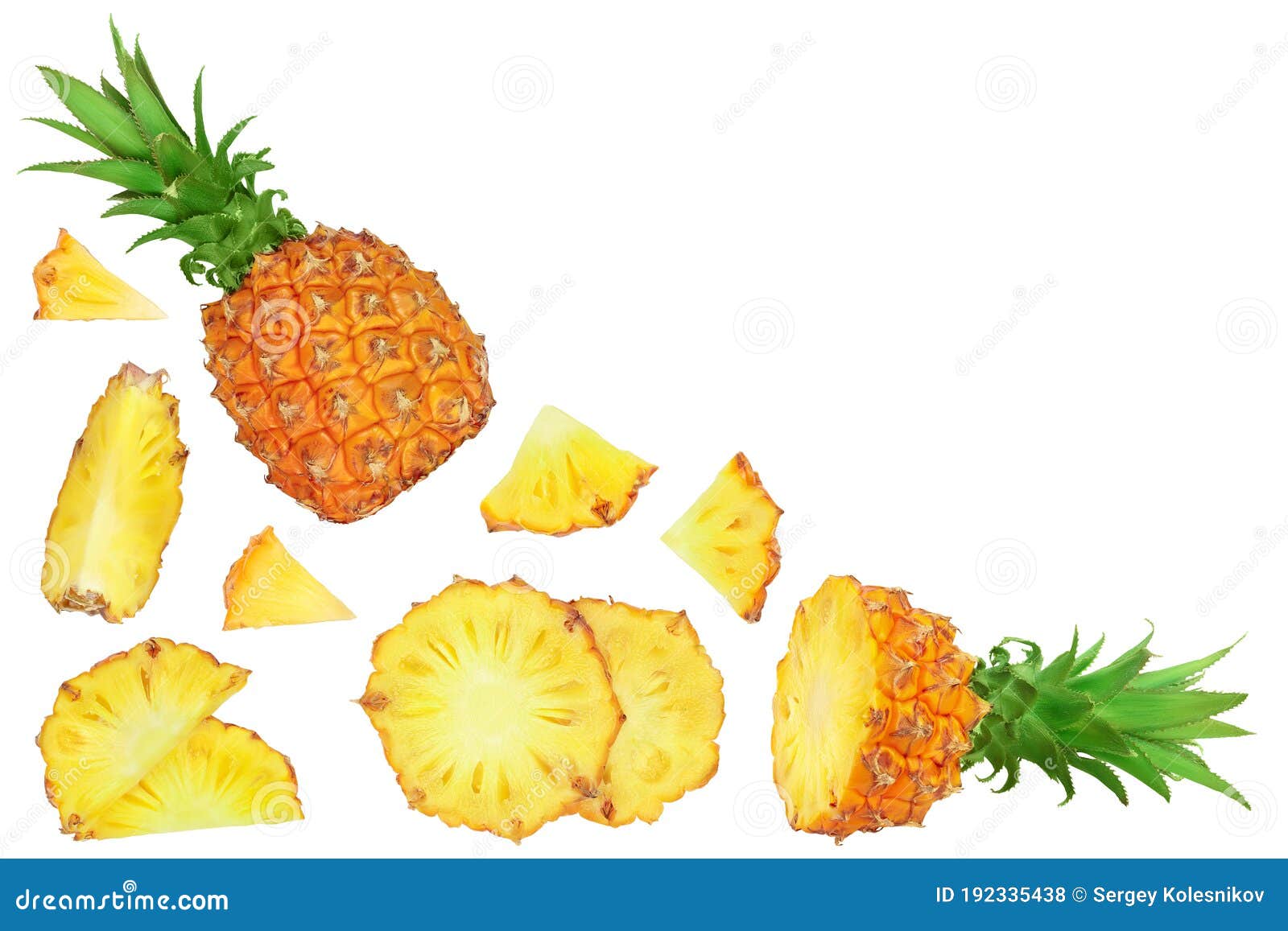 Pineapple Set Isolated On White Background. Whole Fruit, Round And ...