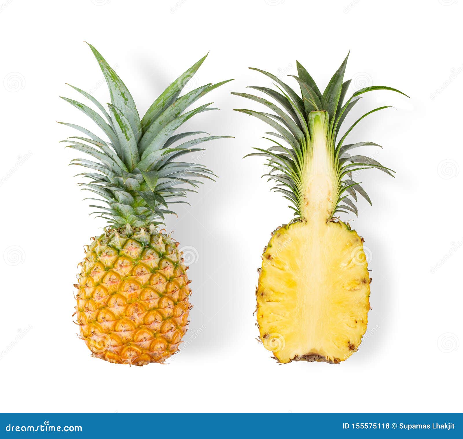 Pineapple with Slices on White Background. Top View Stock Photo - Image ...