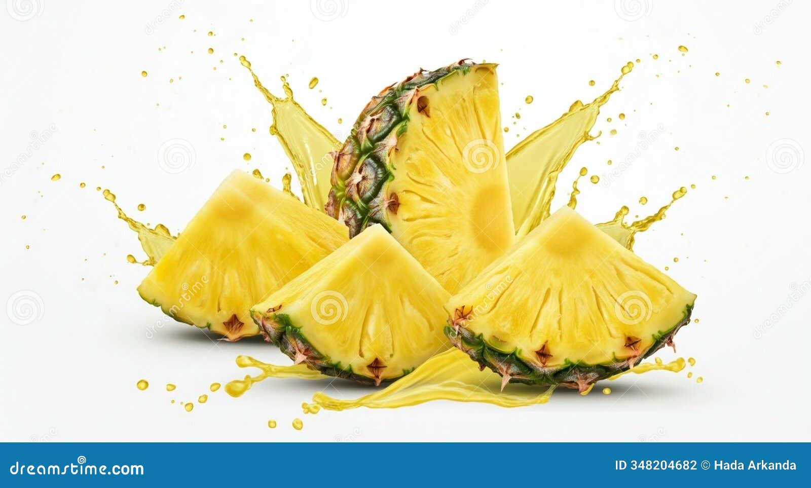 Pineapple Slices and Juice Explosion on White Background Ok Stock ...