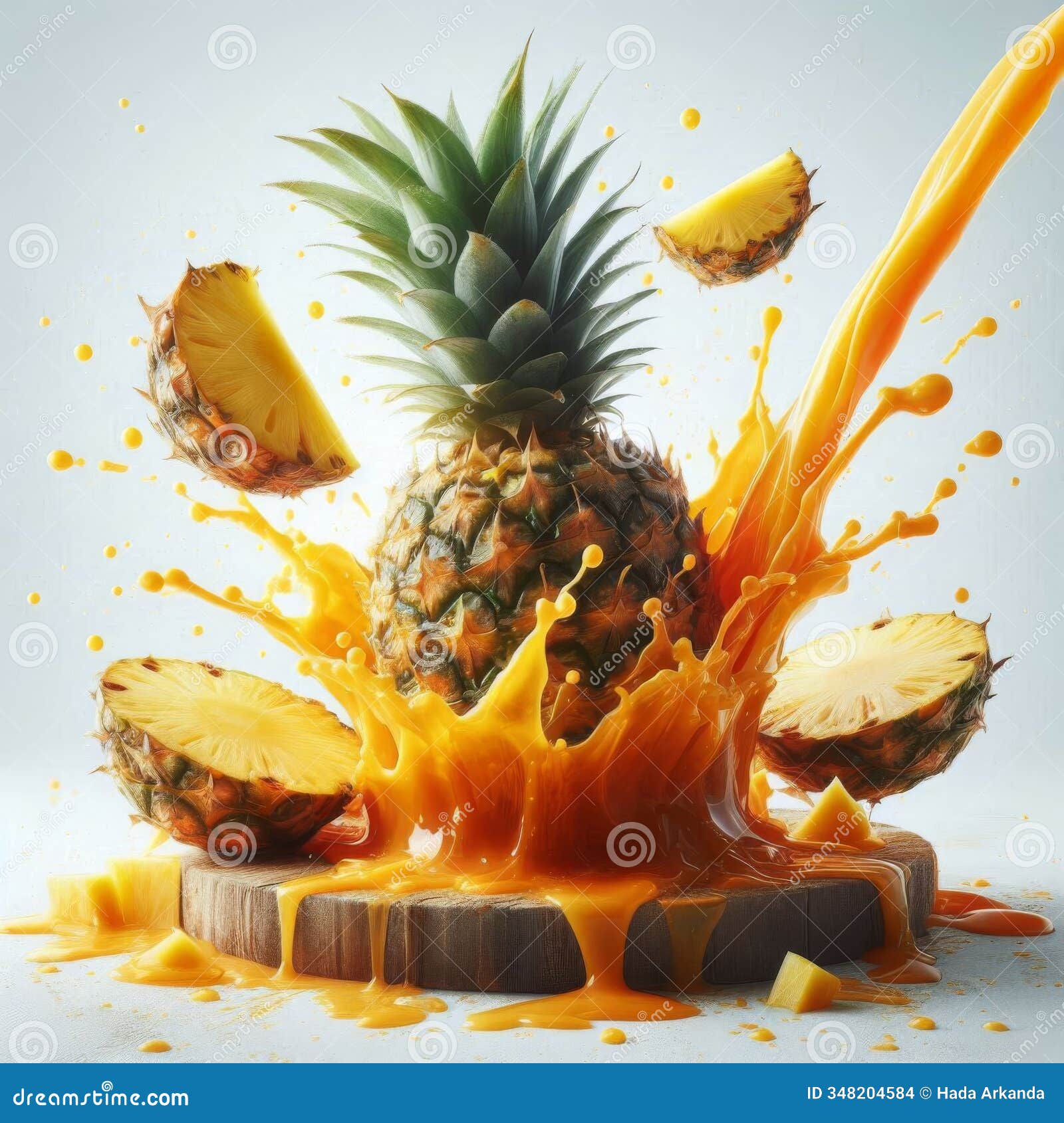 Pineapple Slices and Juice Explosion on White Background Ok Stock ...