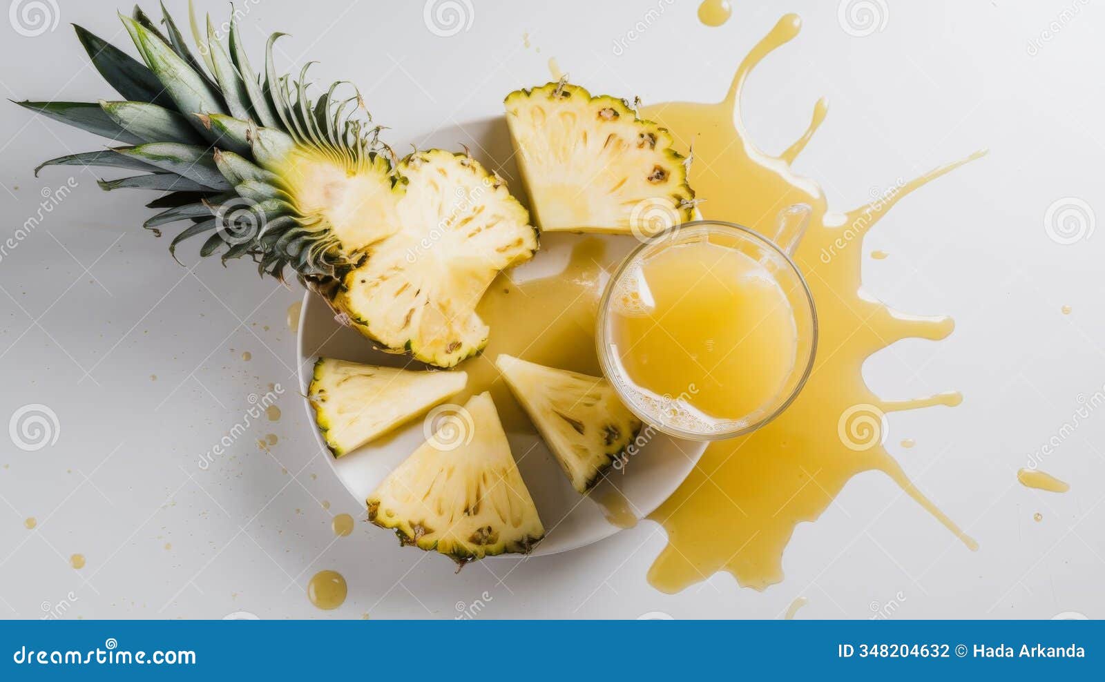 Pineapple Slices and Juice Explosion on White Background Ok Stock ...