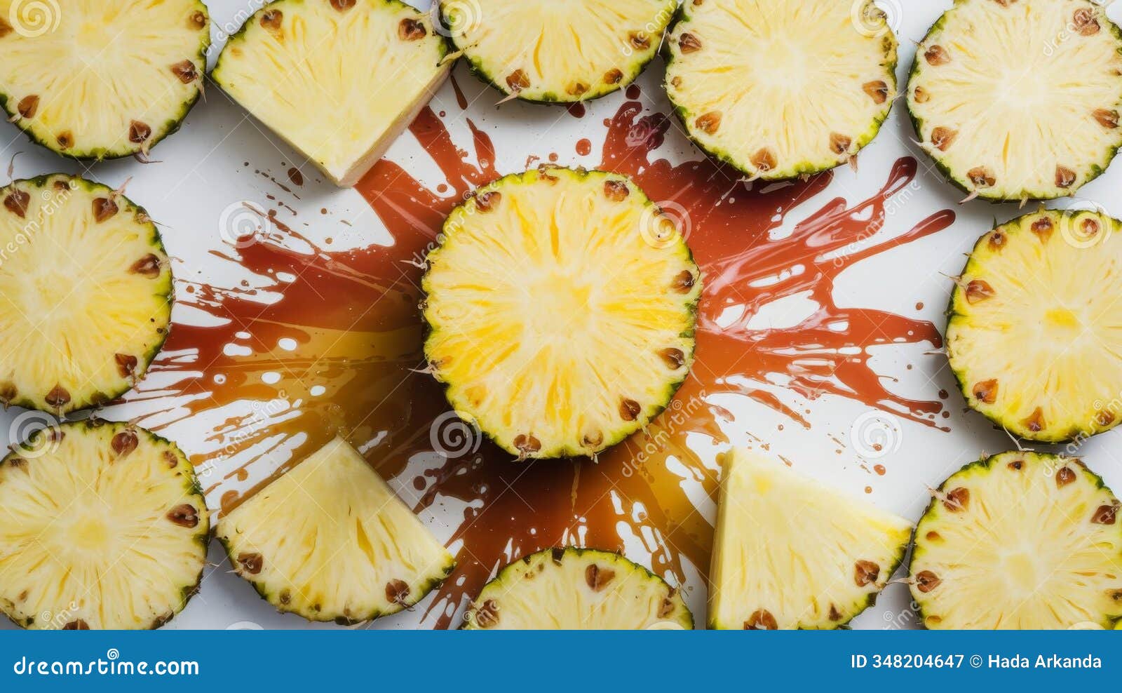 Pineapple Slices and Juice Explosion on White Background Ok Stock ...