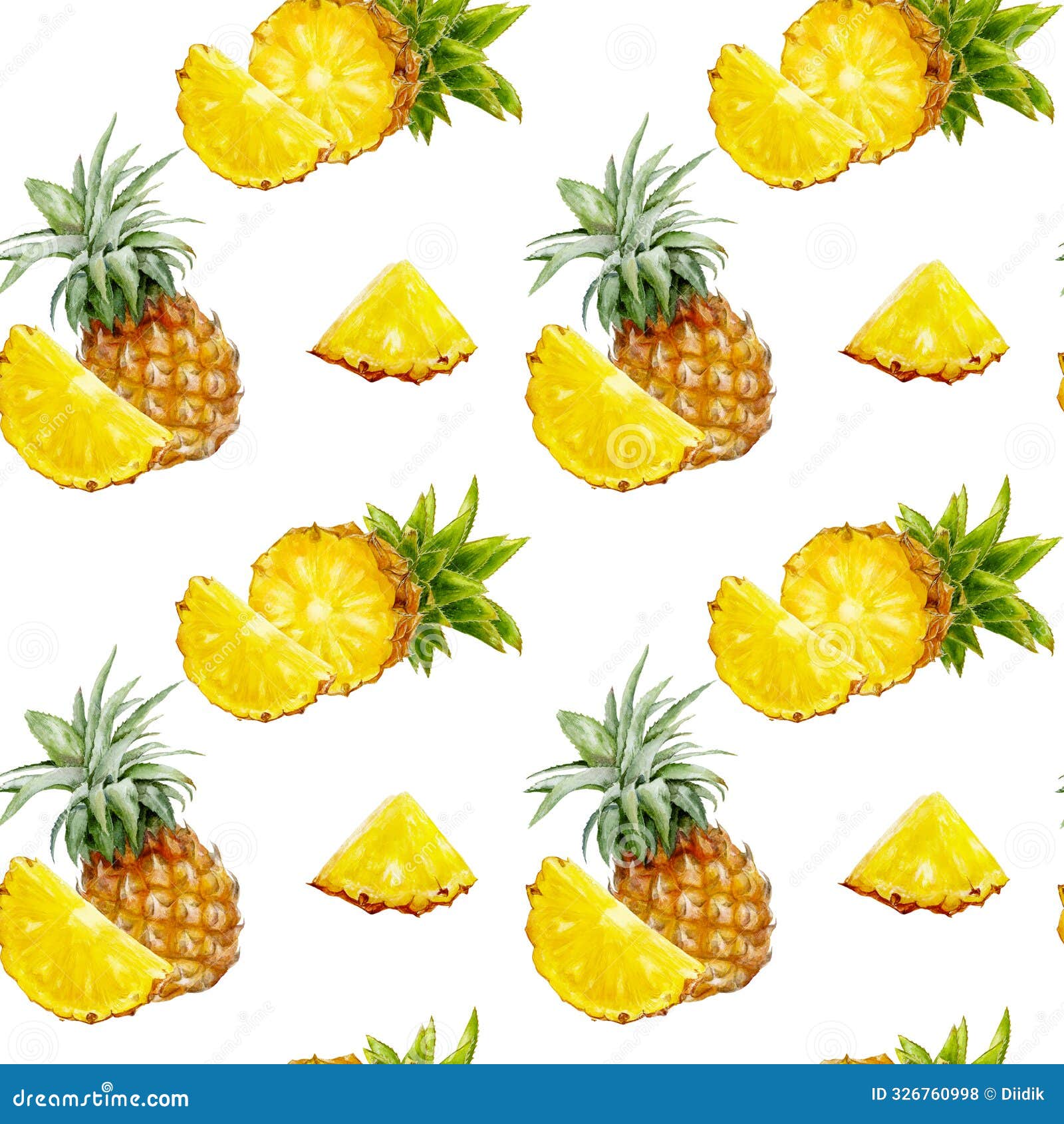 Pineapple Slices Seamless Pattern with Fresh Pineapples and Detailed ...