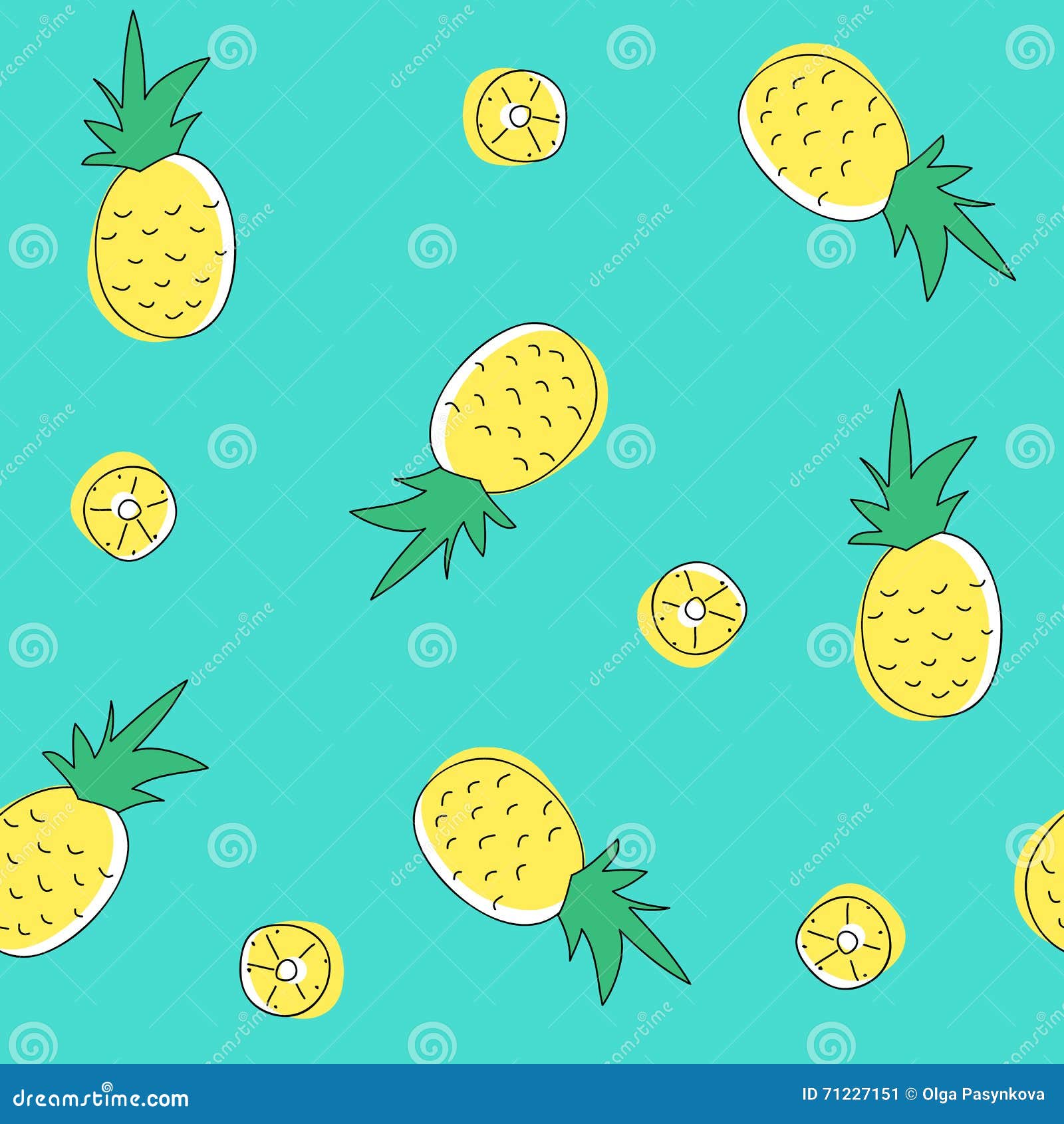Pineapple and Slices Seamless Pattern. Vector Flat Illustration Stock Vector - Illustration of ...