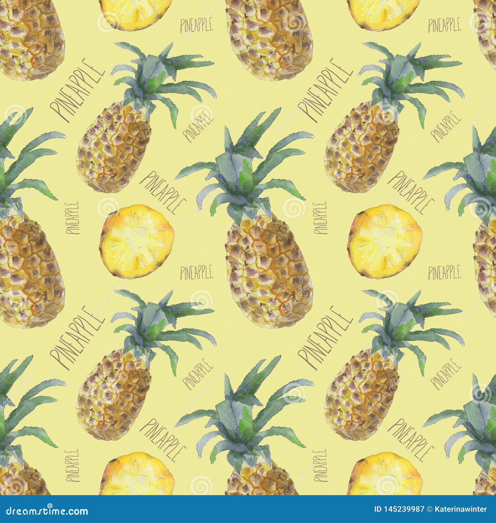 Pineapple, Slices and Text Pattern Stock Illustration - Illustration of ...
