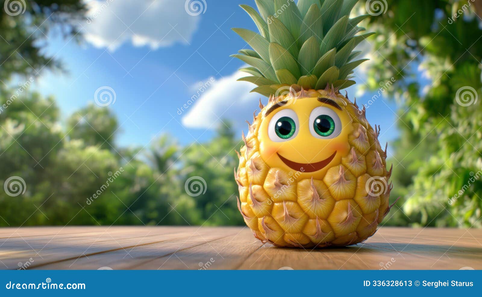 A Pineapple with a Smiley Face on it Sitting in the Sun, AI Stock Image ...