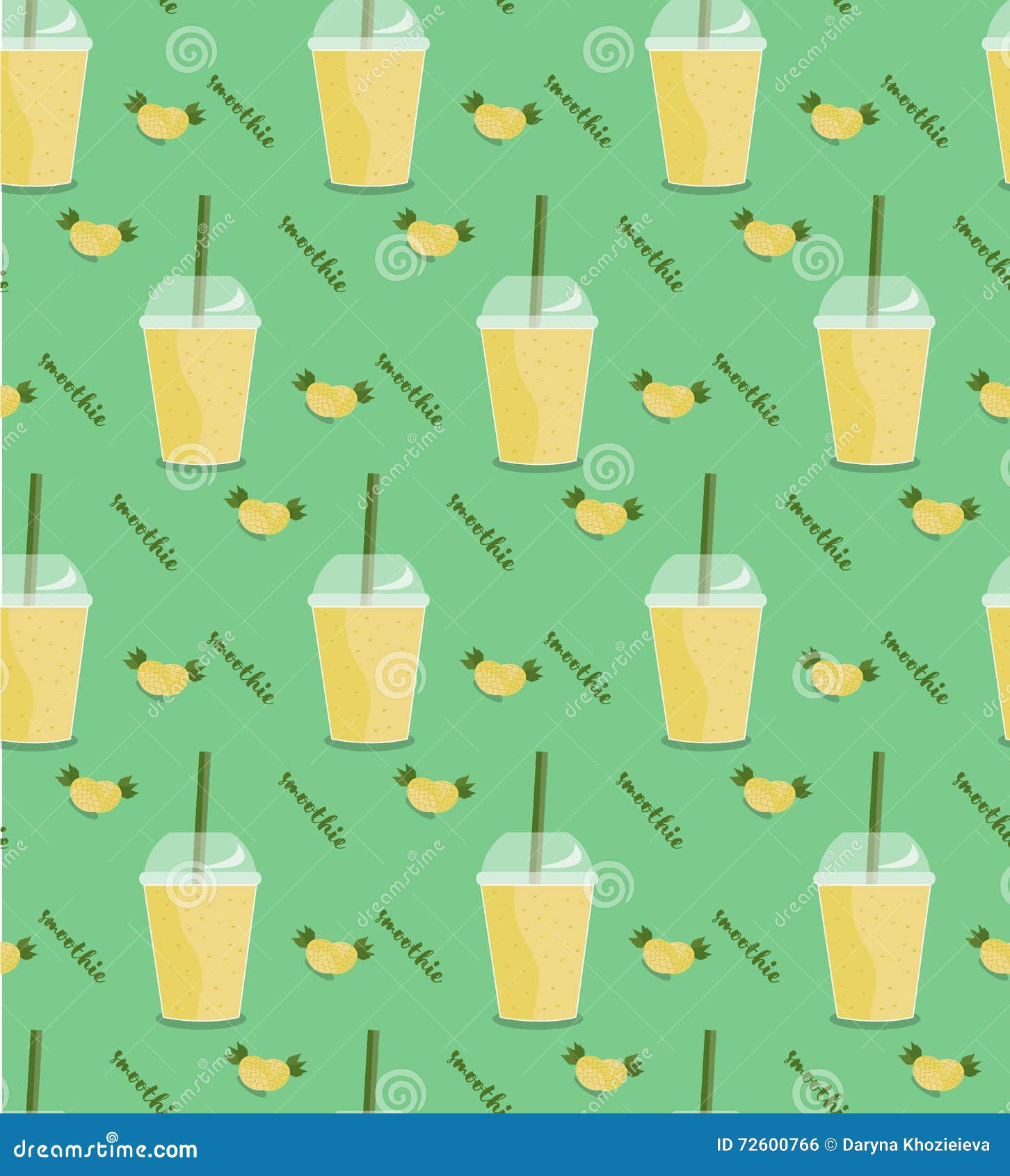 Pineapple Smoothie Seamless Pattern. Stock Vector - Illustration of ...