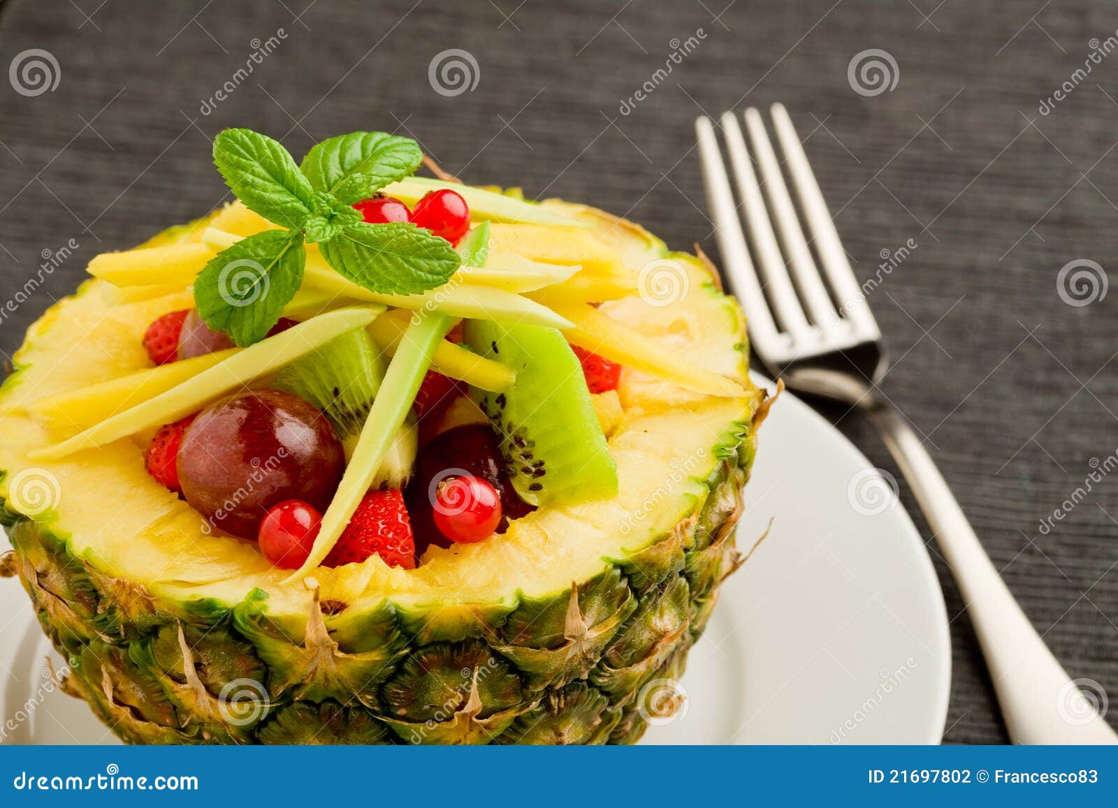 Pineapple Stuffed with Fruits Stock Photo - Image of mint, desserts ...