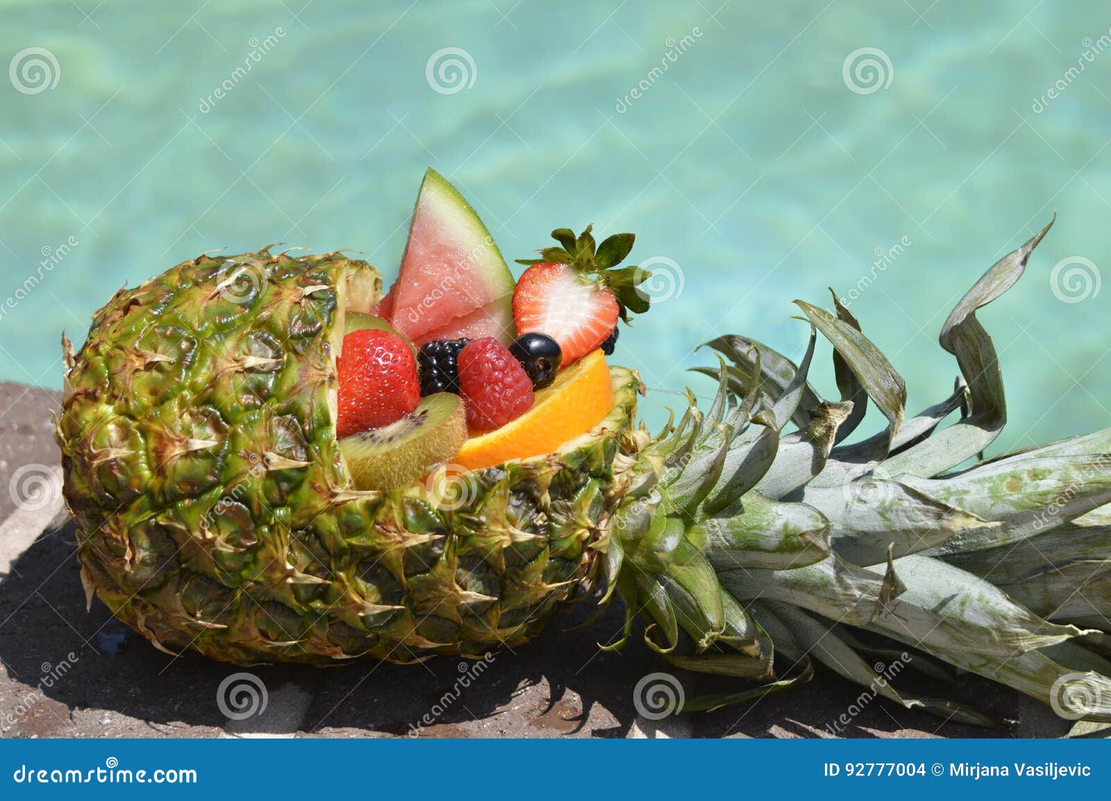 Pineapple Stuffed with Fruits Stock Photo - Image of coctails, berries ...