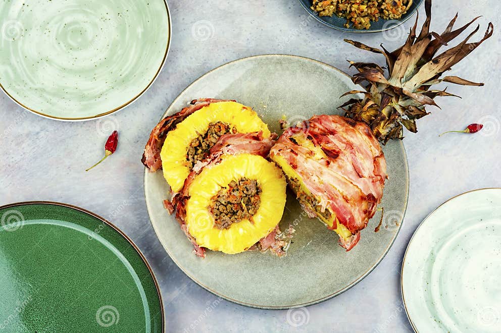 Pineapple Stuffed with Meat on a Plate Stock Image - Image of pineapple, exotic: 270437155