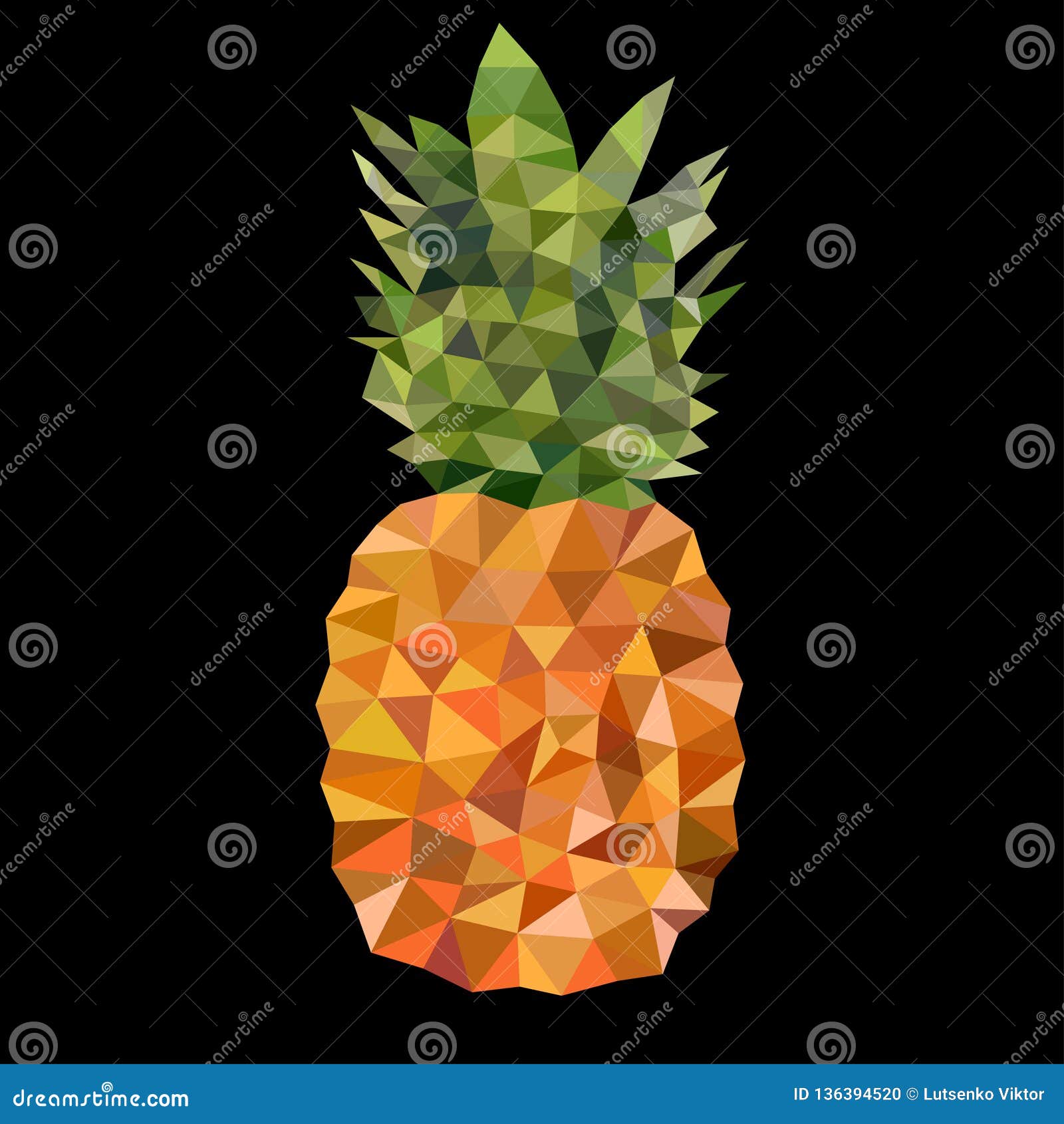 Real Pineapple. Triangulation Design on Blackbackground Stock Vector ...