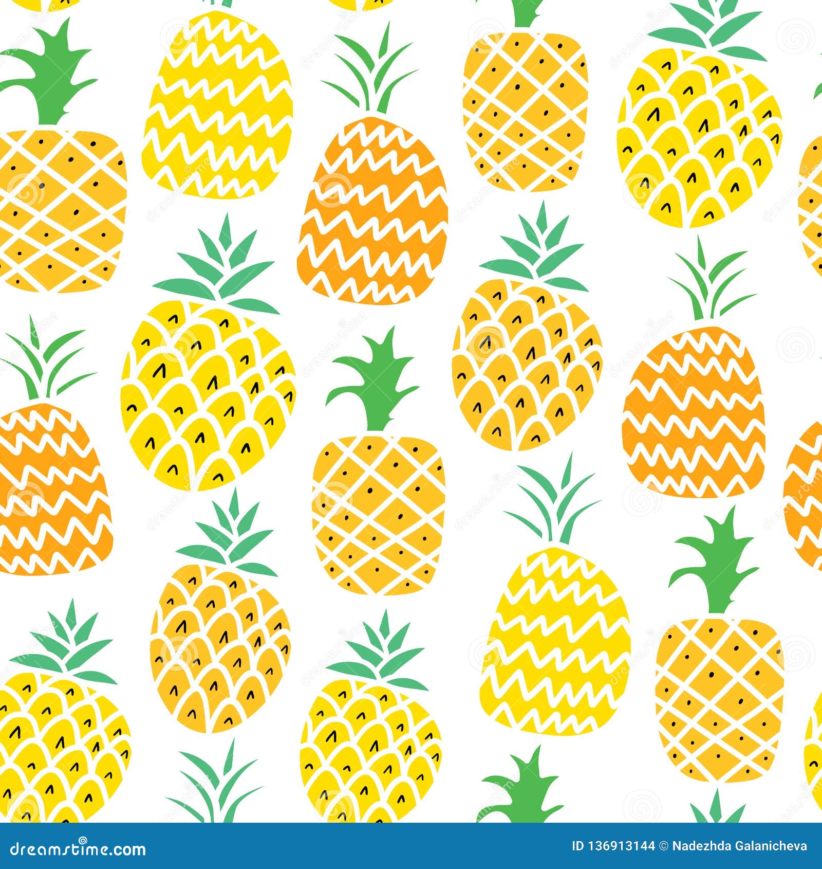 Pineapple Vector Seamless Pattern Illustration. Summer Tropical Fruit ...