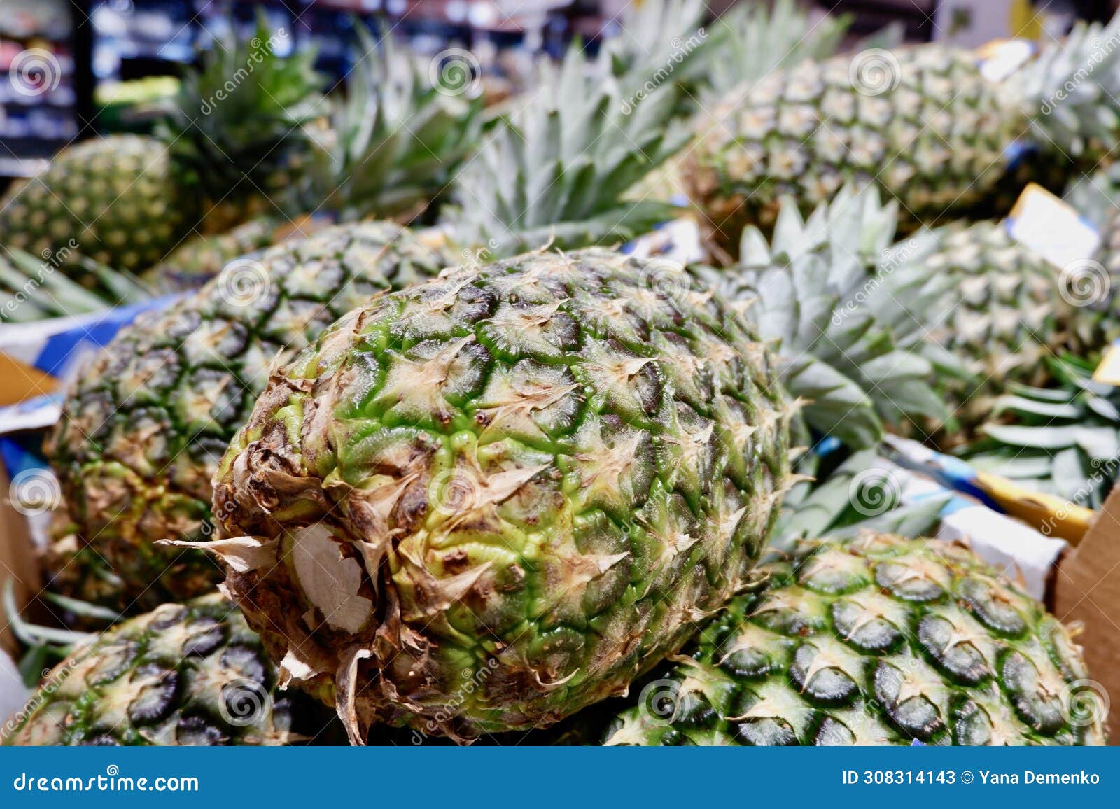 Pineapples on the Display in the Supermarket Stock Image - Image of ...