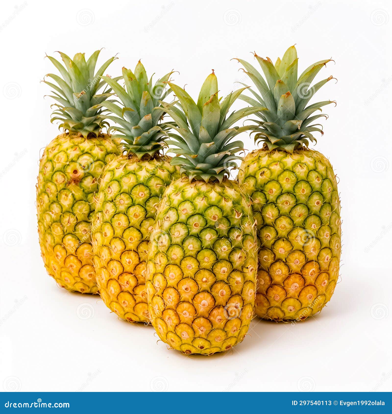 4 Pineapples Next To Each Other on a White Background Close-up ...