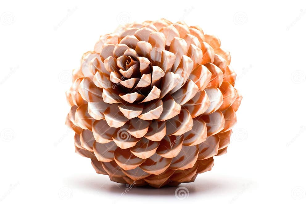 Pinecone And Its Fibonacci Spiral Pattern Isolated On White Stock
