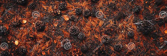 Pinecones and Autumn Leaves Creating a Textured Forest Floor Pattern ...