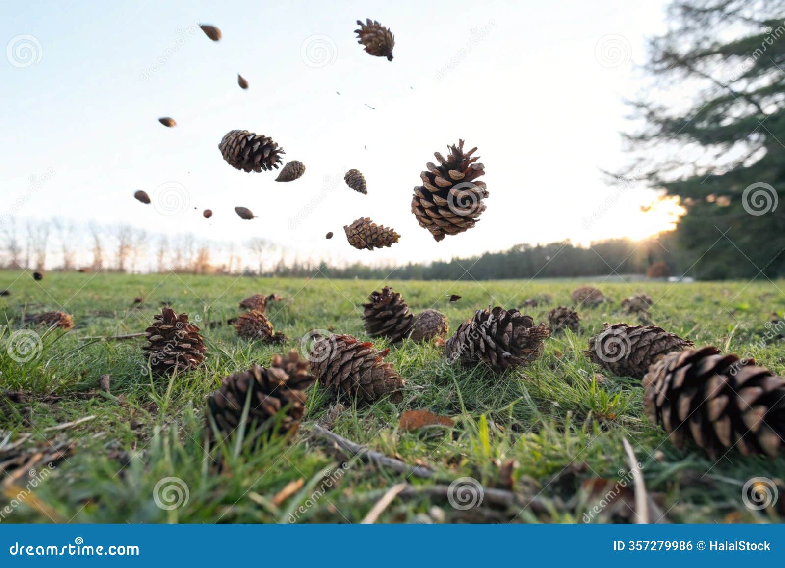 Pinecones Falling in the Forest Stock Illustration - Illustration of ...