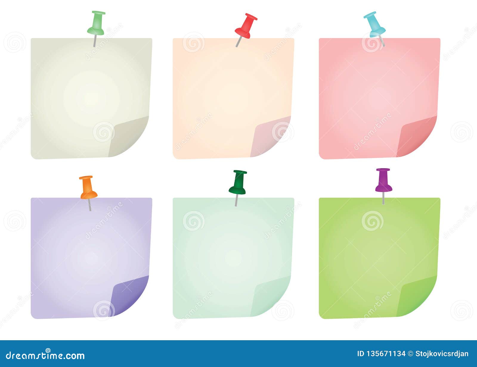 Pined empty notes stock vector. Illustration of business - 135671134