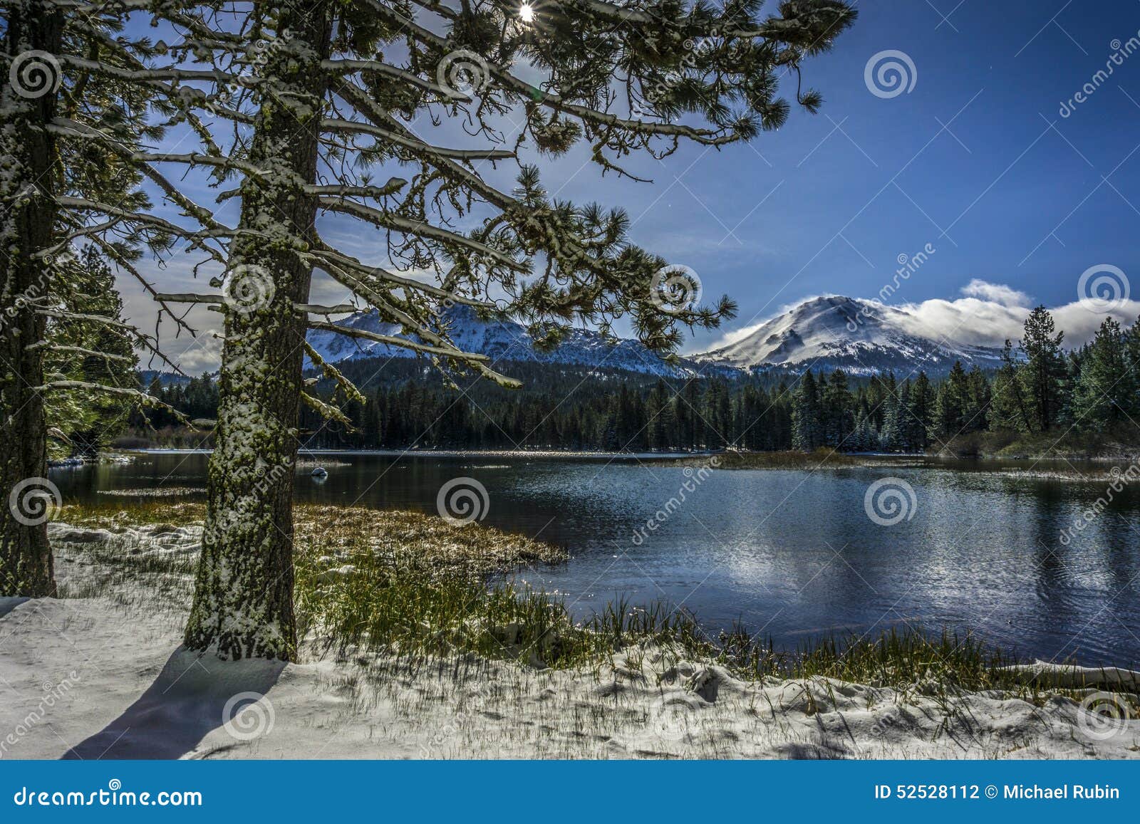 Pines And Lassen Peak After Snow Storm Manzanita Lake Lassen Volcanic