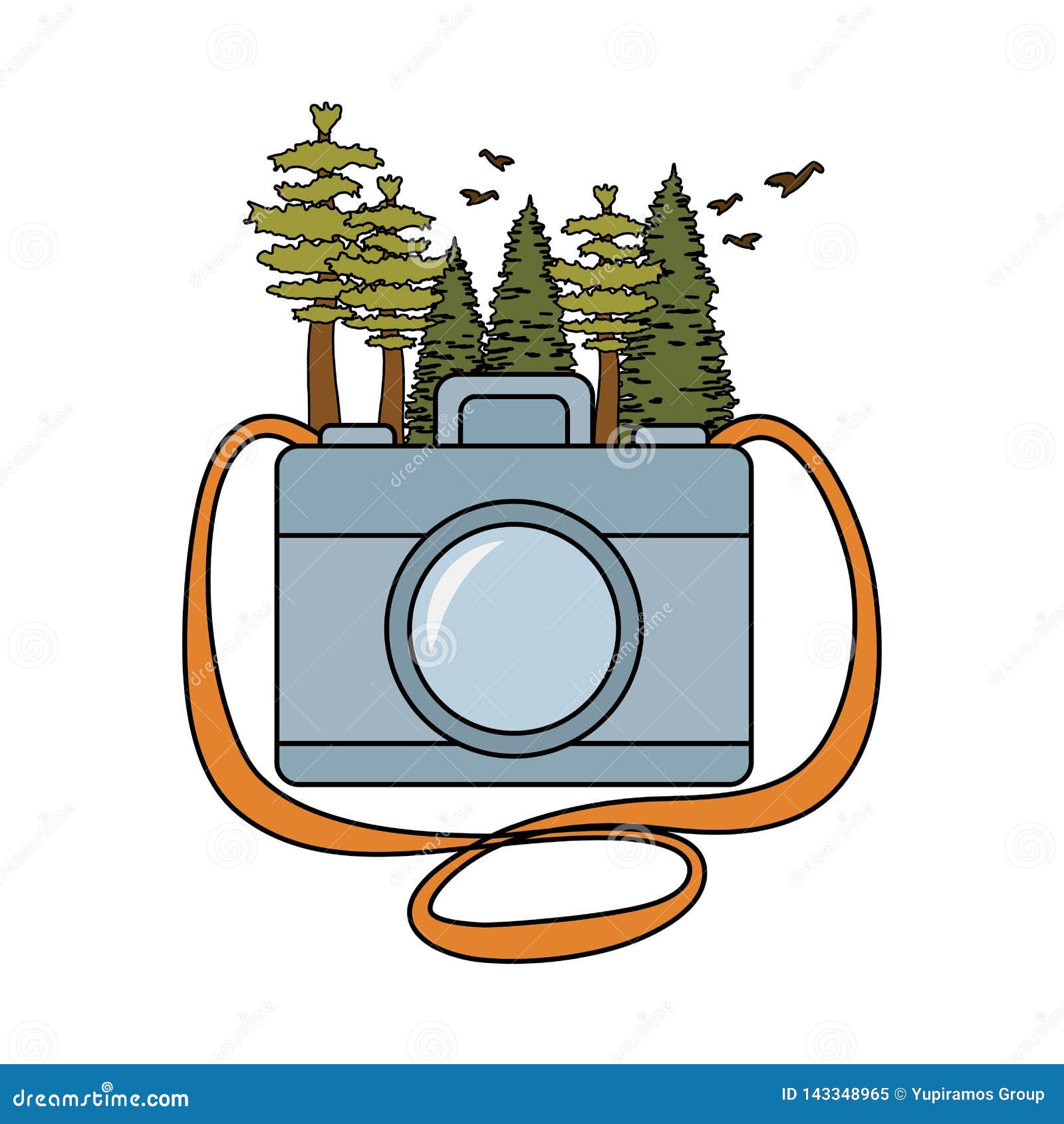 Pines Trees Forest Scene with Camera Stock Vector - Illustration of ...