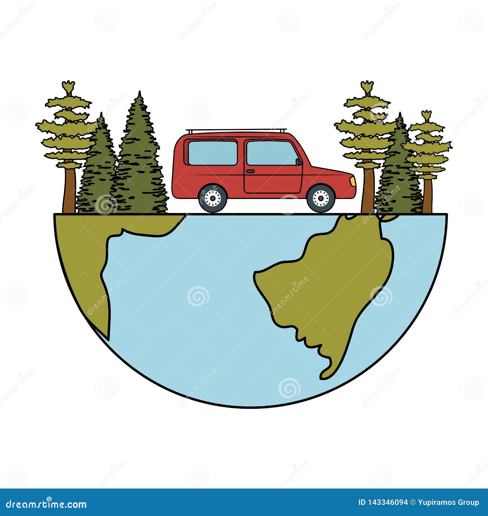 Pines Trees Forest Scene with Car Stock Vector - Illustration of ...