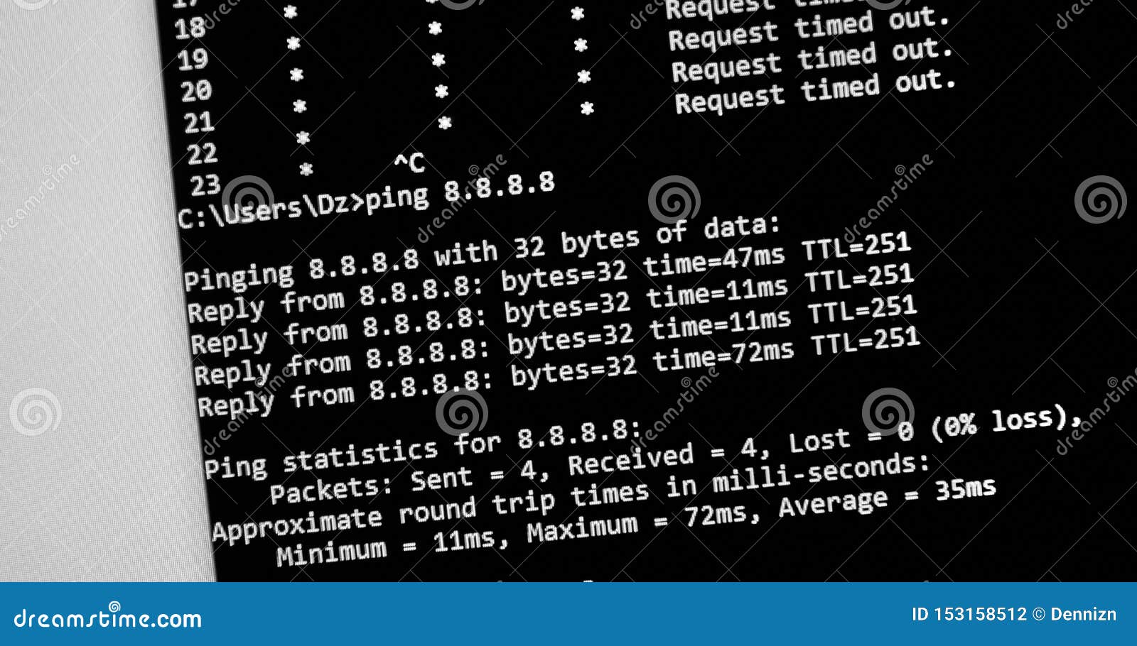 Ping network command stock photo. Image of screen, white - 153158512
