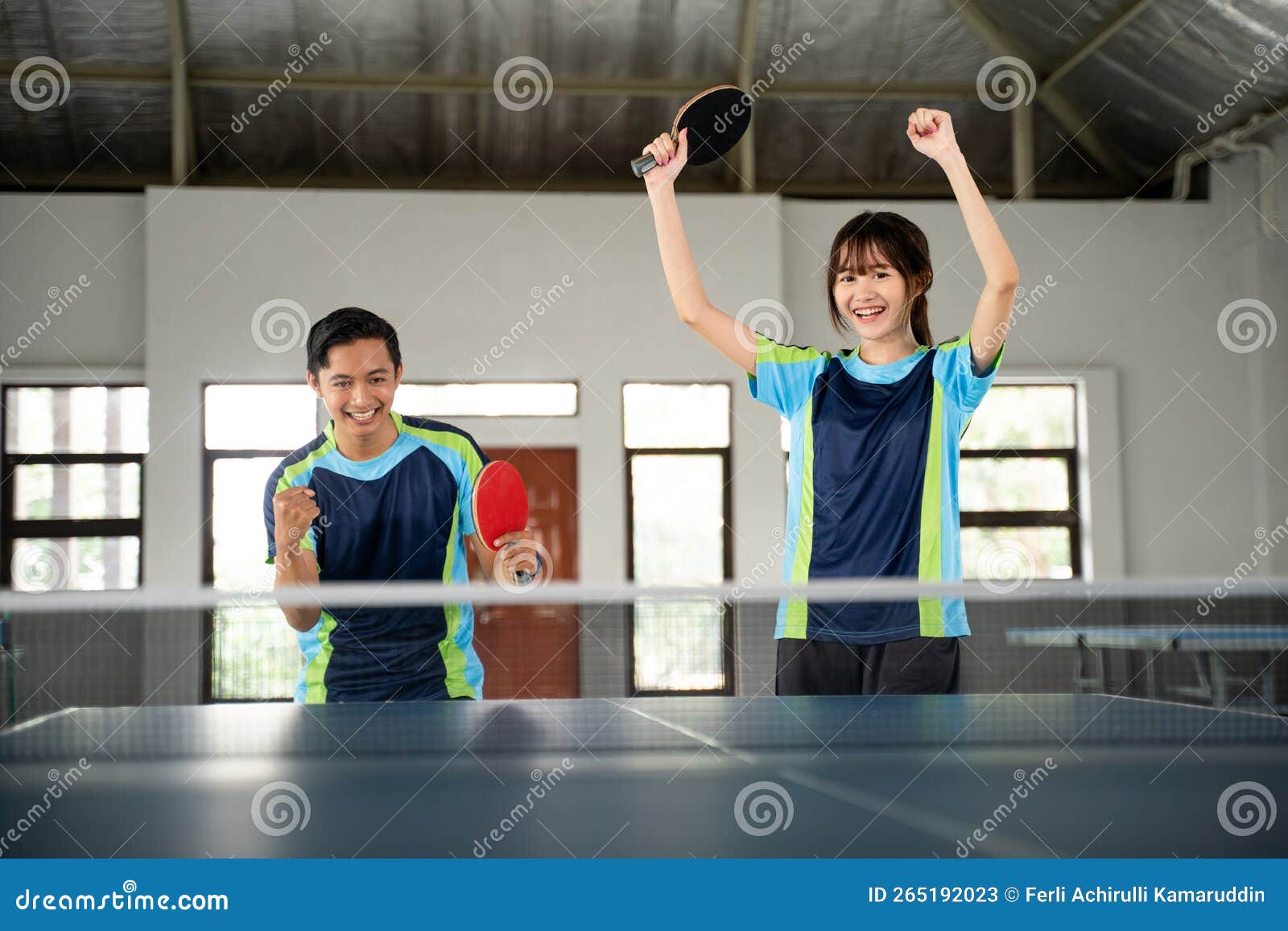 Ping Pong Doubles Players Excited when they Score Stock Image - Image ...