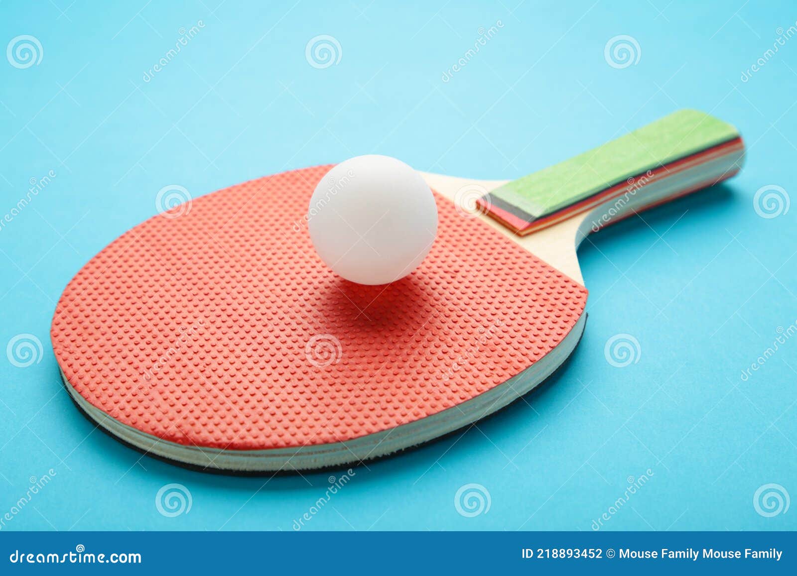 Ping Pong Paddle with Ball on Blue. Table Tennis Racket Stock Photo ...