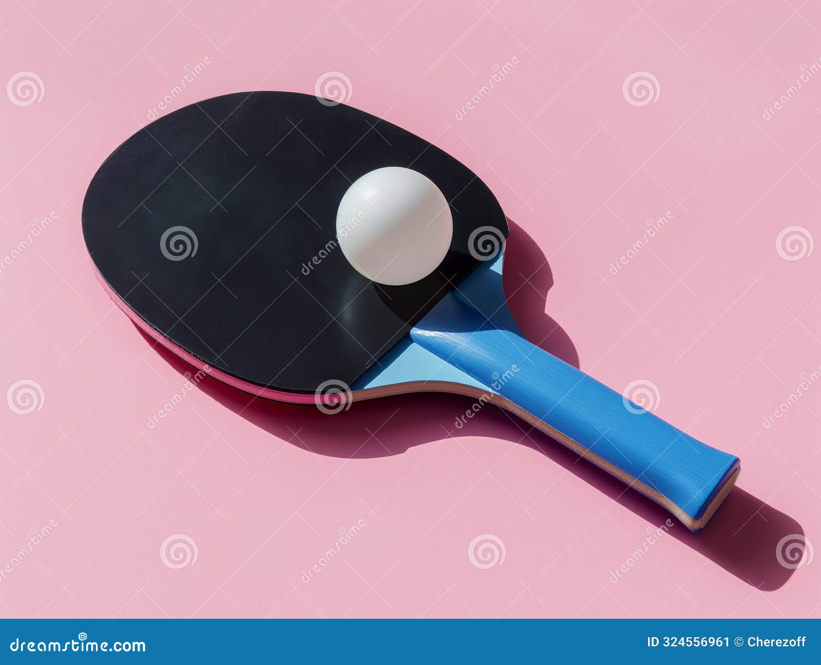 Ping Pong Paddle and Ball on Pink Background Stock Image - Image of ...