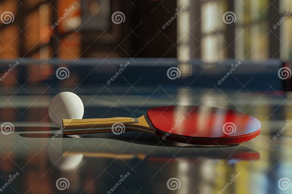 A Ping Pong Paddle and Ball on a Table, Ready for Play Stock Image ...