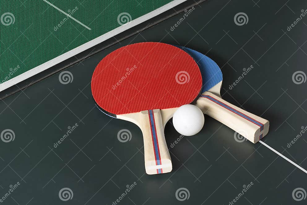 Ping Pong Paddles on Table, Both on Same Side Stock Image - Image of ...