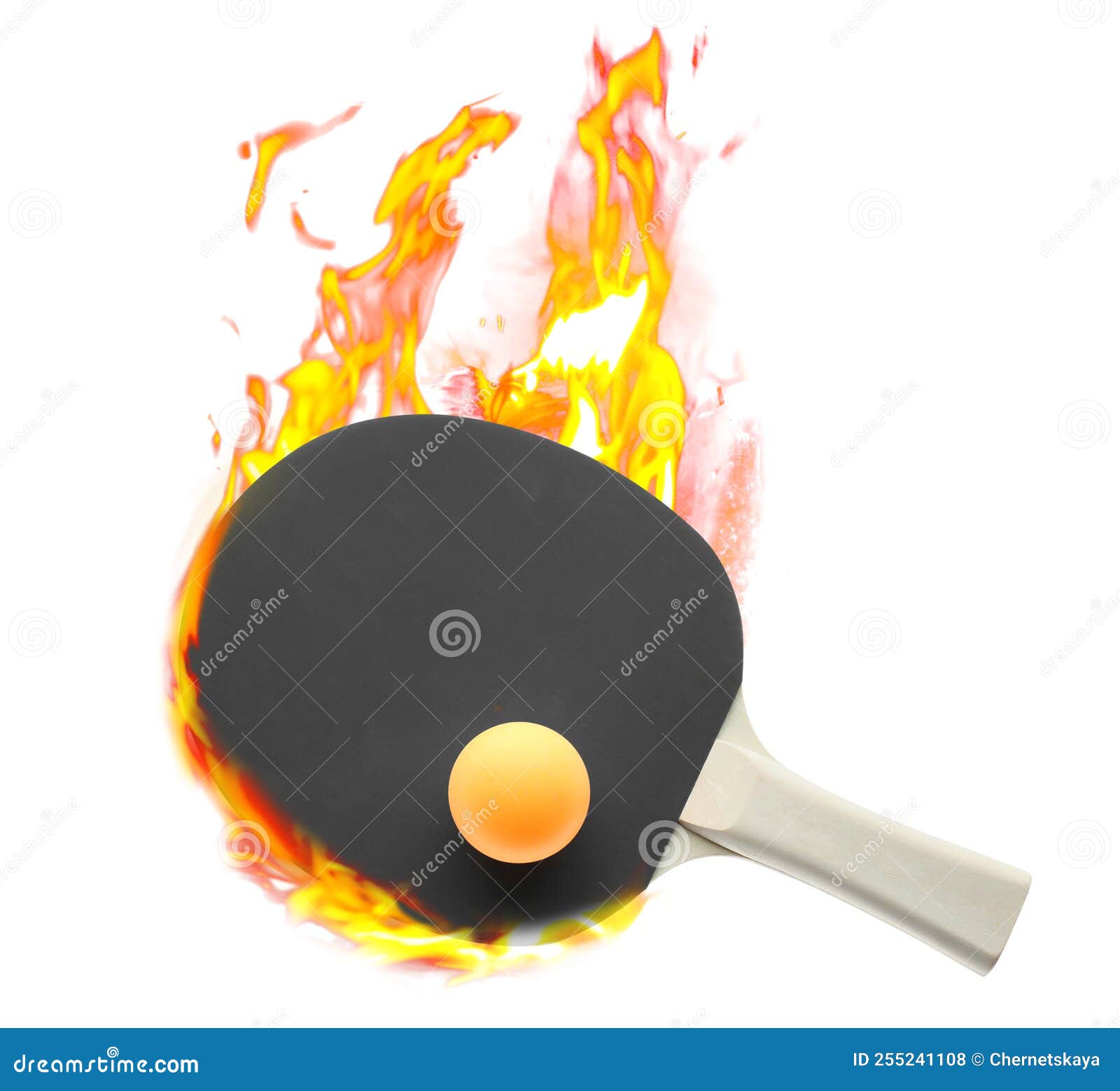 Ping Pong Racket and Ball in Fire on White Background Stock Photo ...