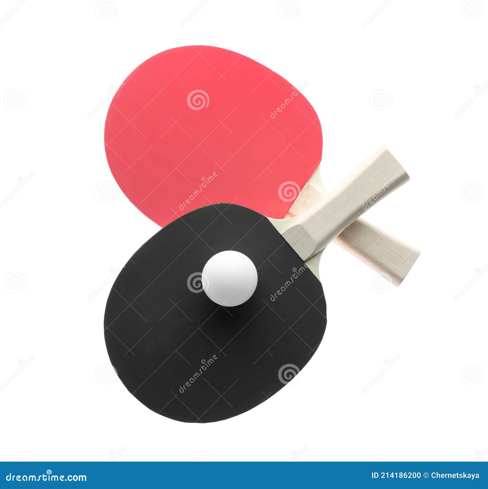 Ping Pong Rackets and Ball Isolated on White, Top View Stock Photo ...