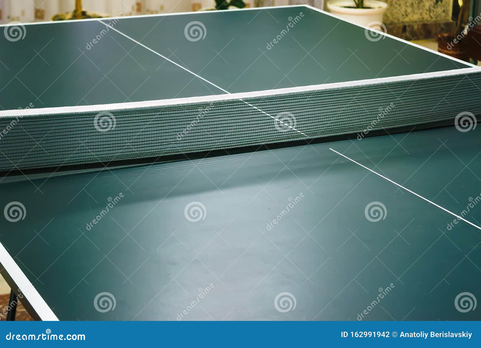 Ping Pong Table with Net Close-up. Green Ping Pong Table Close-up Stock ...