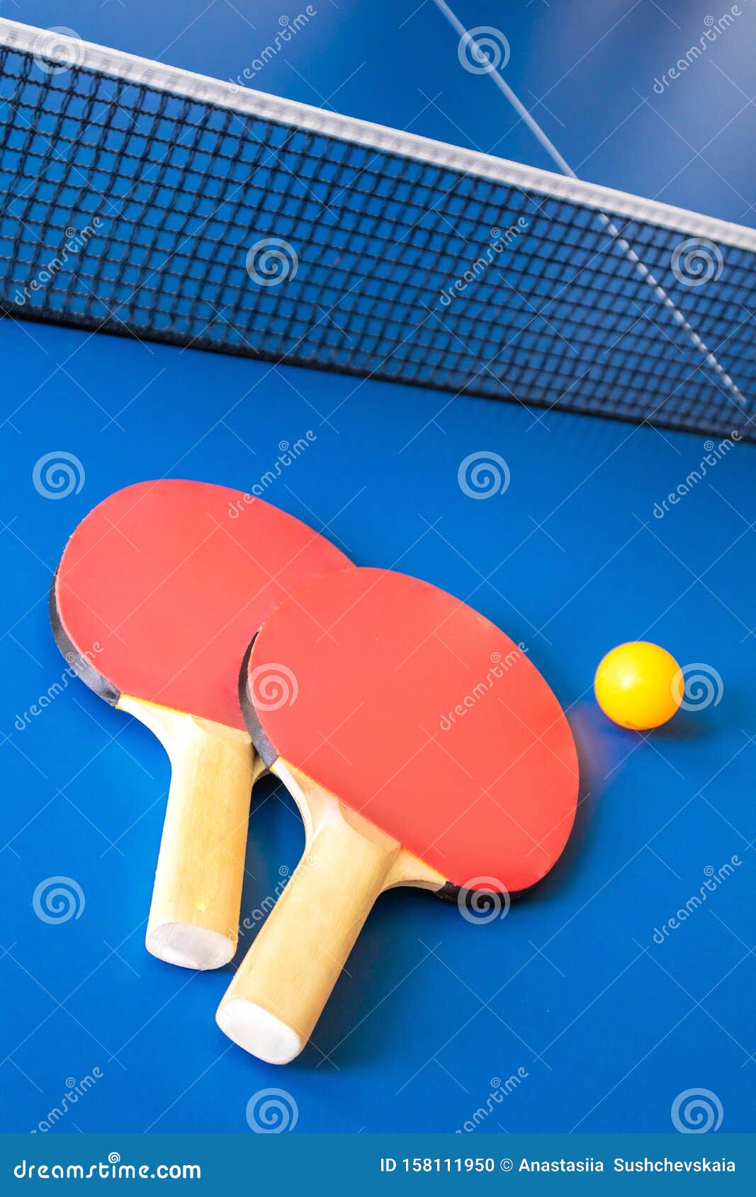 Ping Pong Table Racket Ball Stock Photo - Image of blue, equipment ...