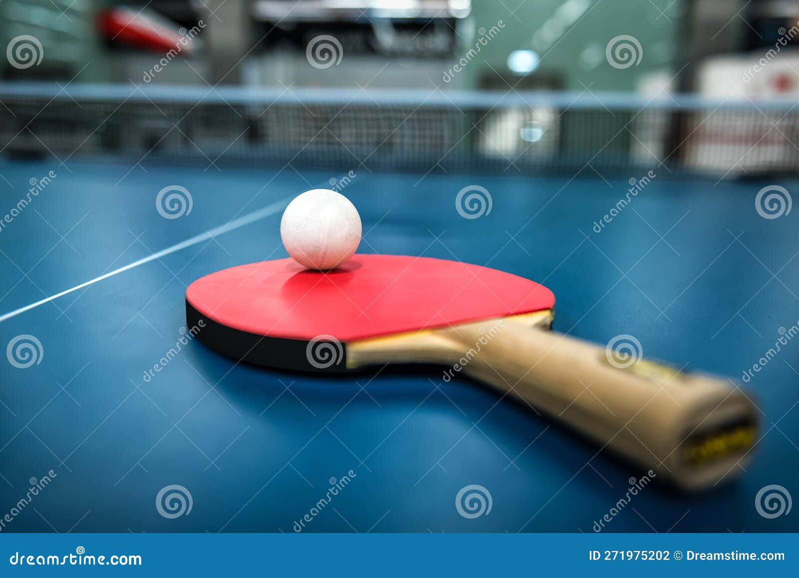 Ping Pong Table, Racket and Ball in a Sport Hall Stock Photo - Image of ...