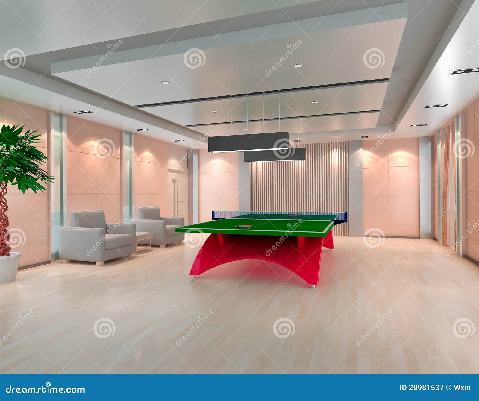 Ping Pong Table in Room, 3D Render Stock Illustration - Illustration of ...