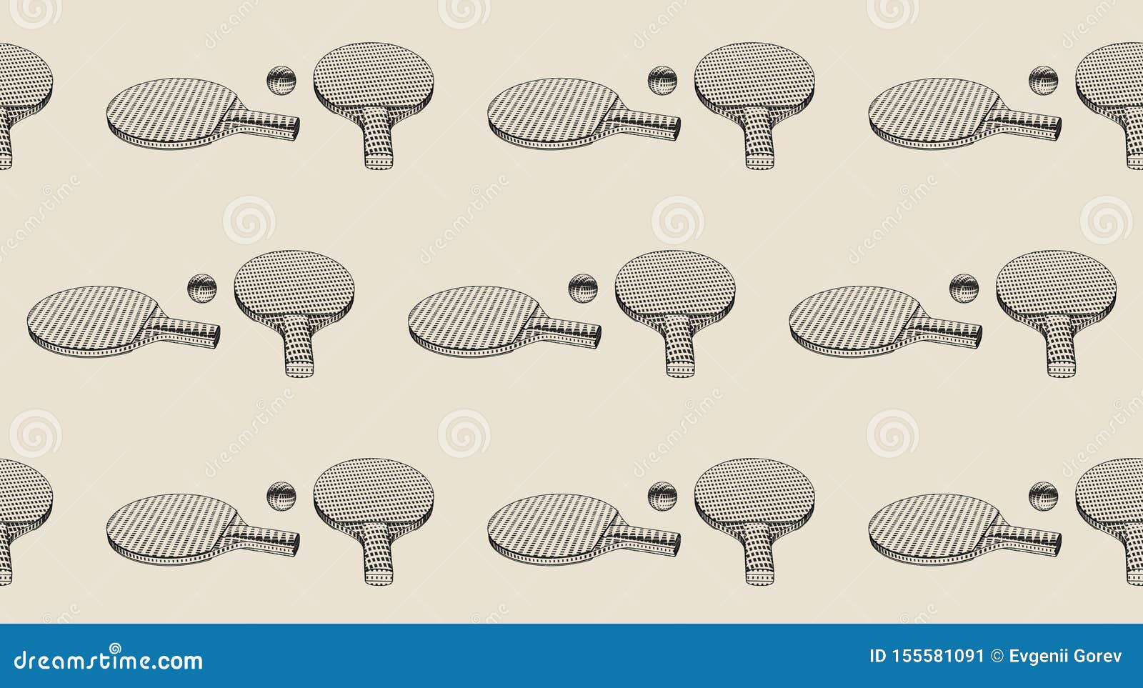 Ping Pong Table Tennis Woodcut Stylized Seamless Pattern. Stock ...