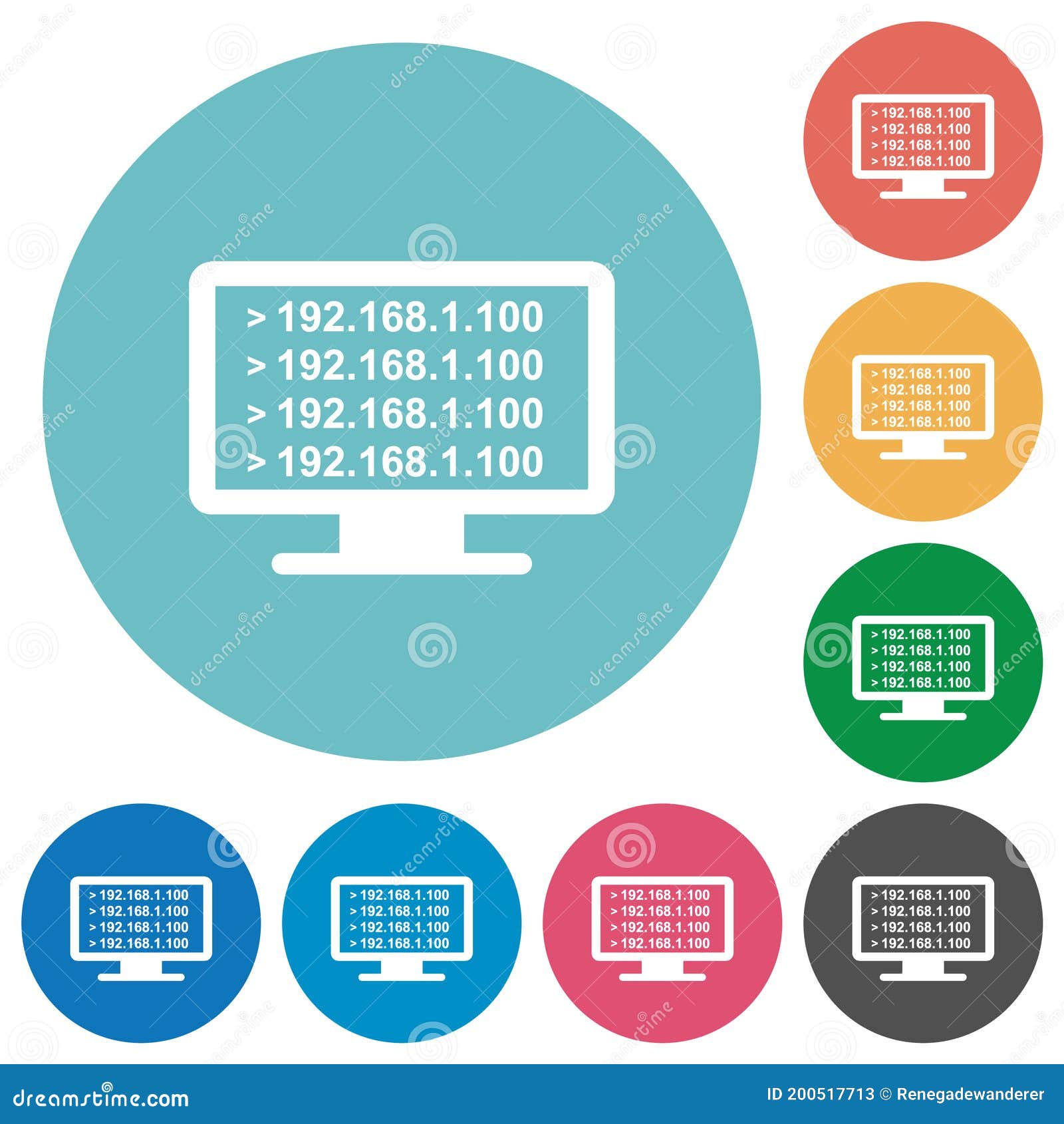 Ping Remote Computer Flat Round Icons Stock Vector - Illustration of ...