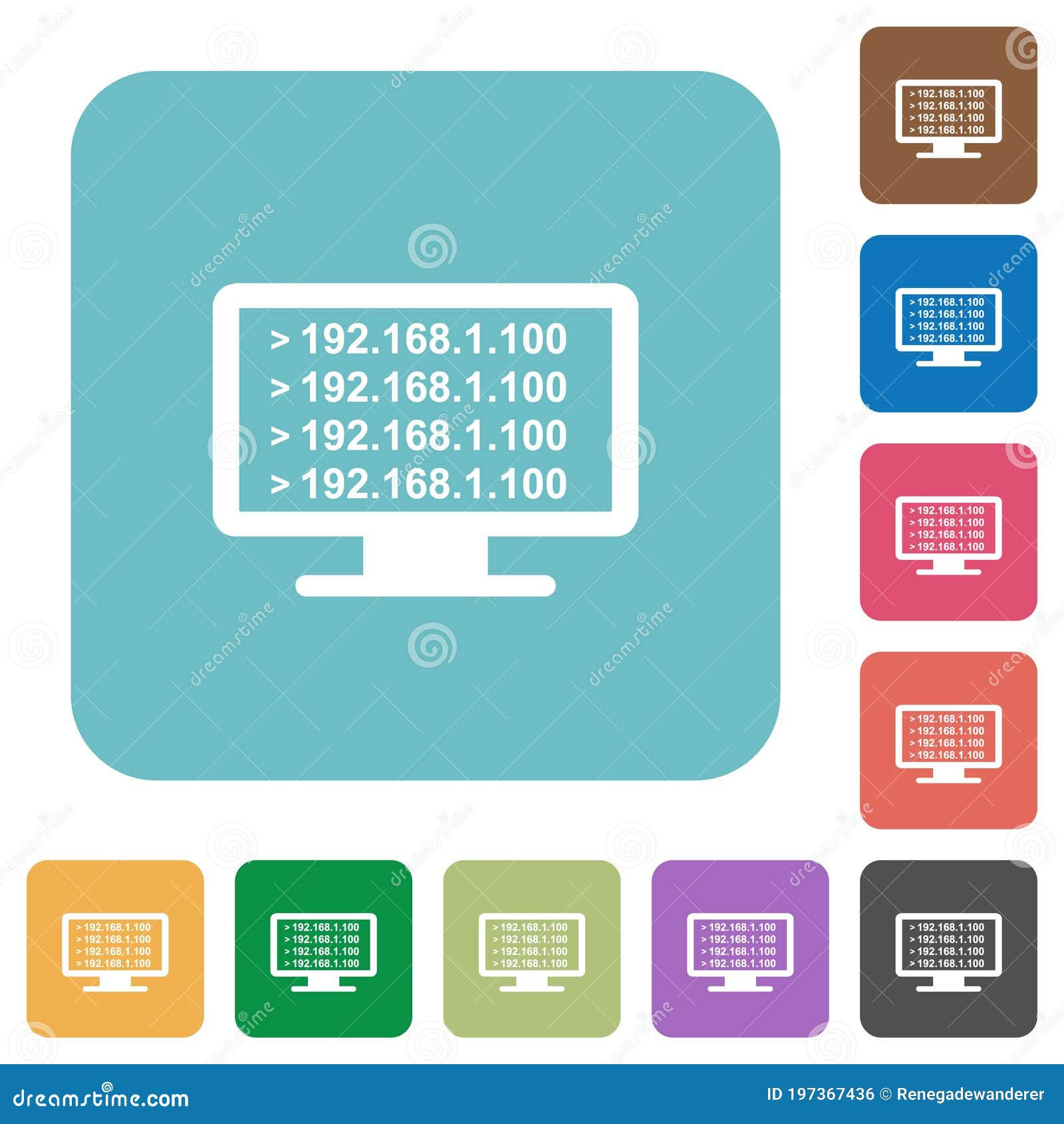 Ping Remote Computer Rounded Square Flat Icons Stock Vector ...