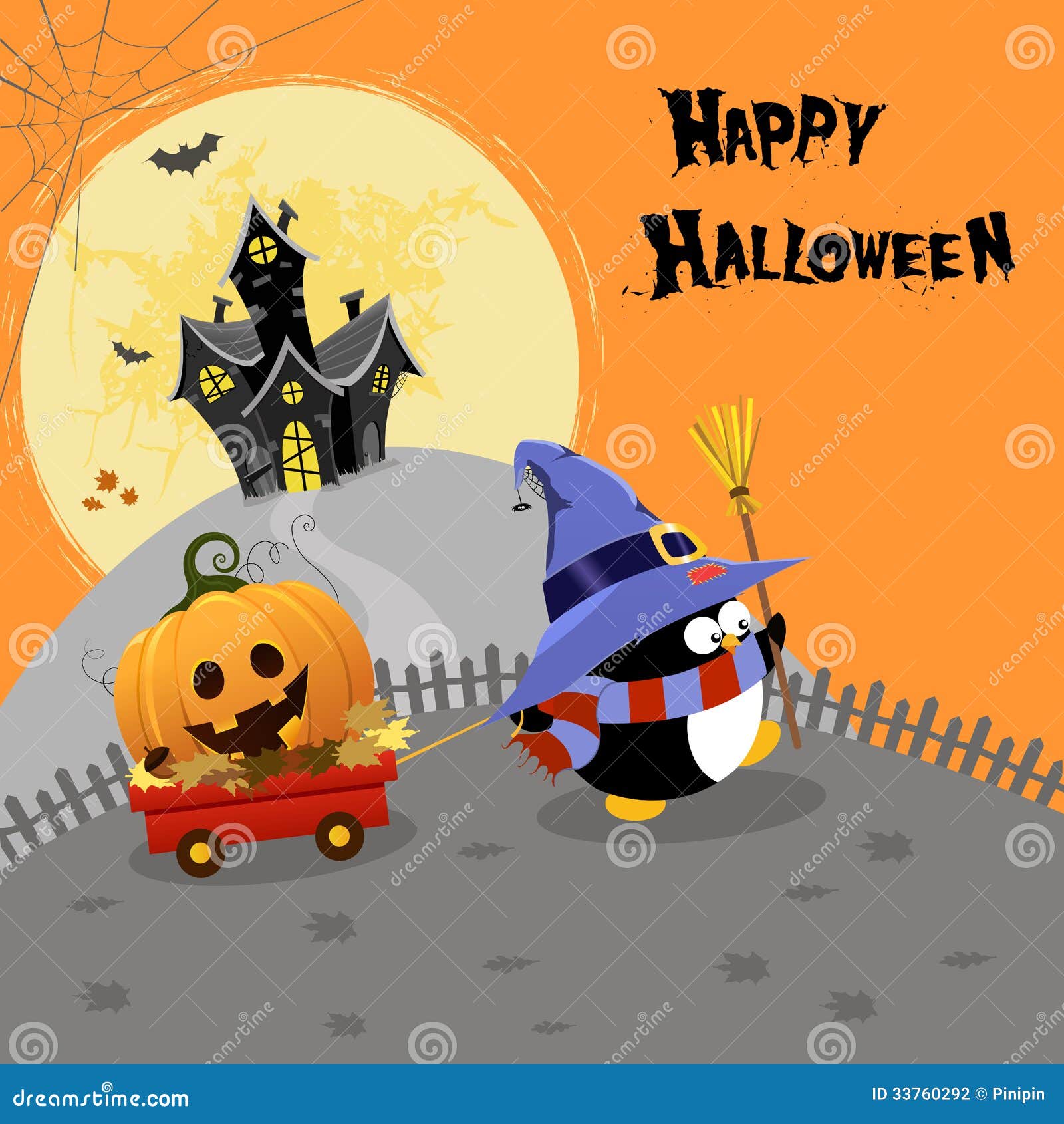 Pingvin med pumpa vektor illustrationer. Illustration av spökat - 33760292