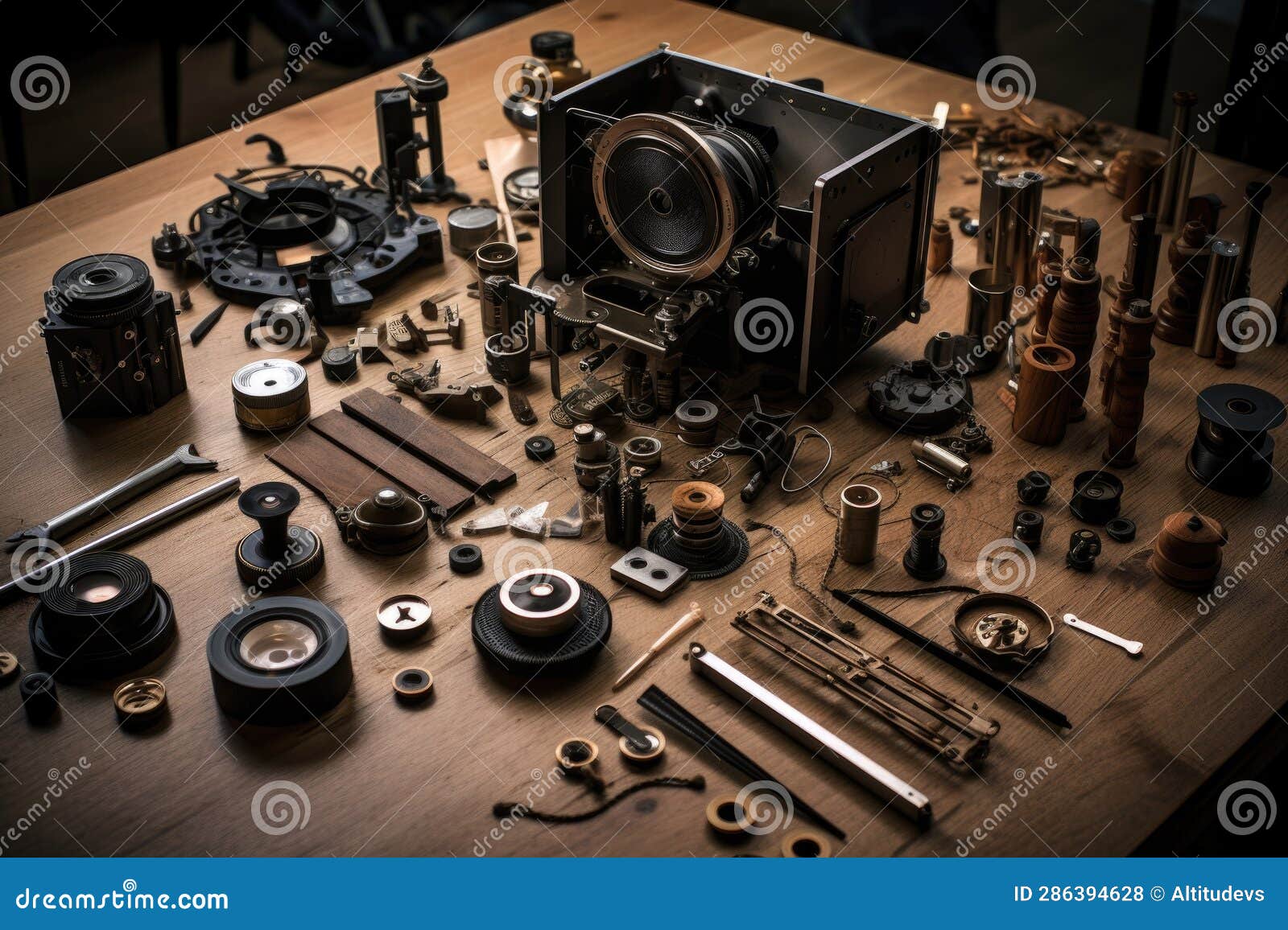 Pinhole Camera Components Laid Out on Table Stock Photo - Image of ...