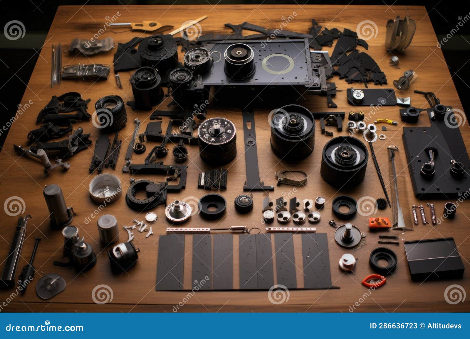 Pinhole Camera Components Laid Out on Table Stock Illustration ...