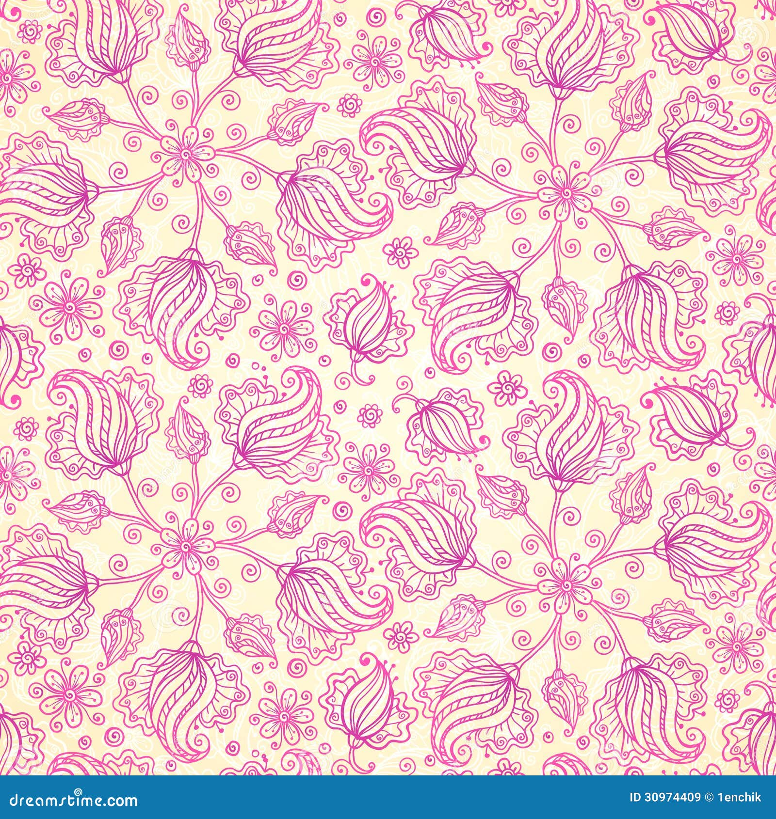 Pink Abstract Doodle Flowers Seamless Pattern Stock Vector ...