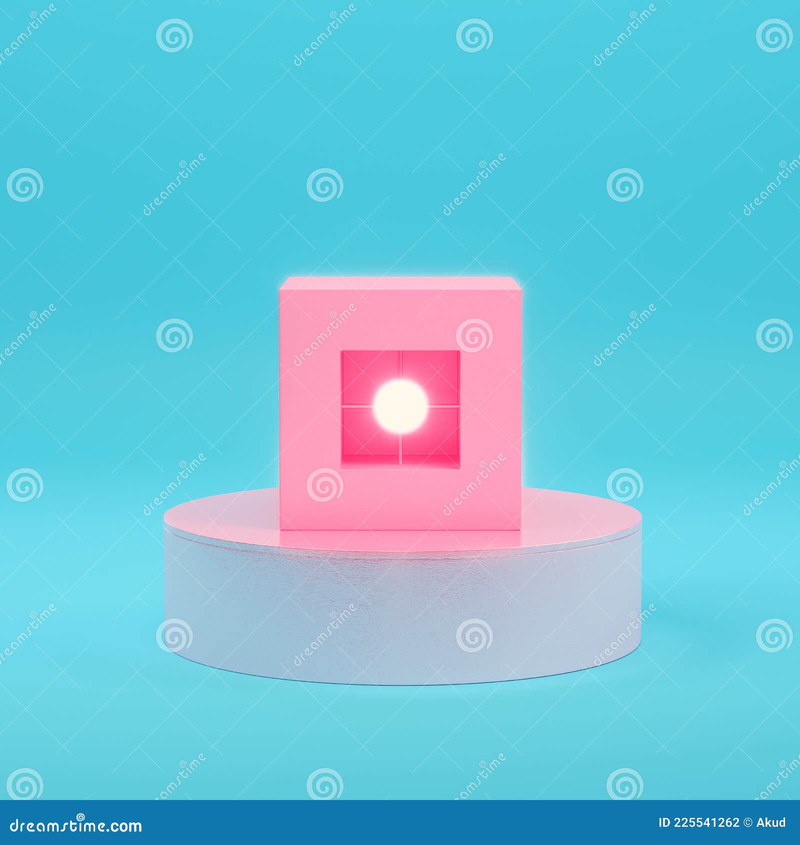 Pink Abstract Geometry Objects with Lighting Sphere on Bright Blue ...