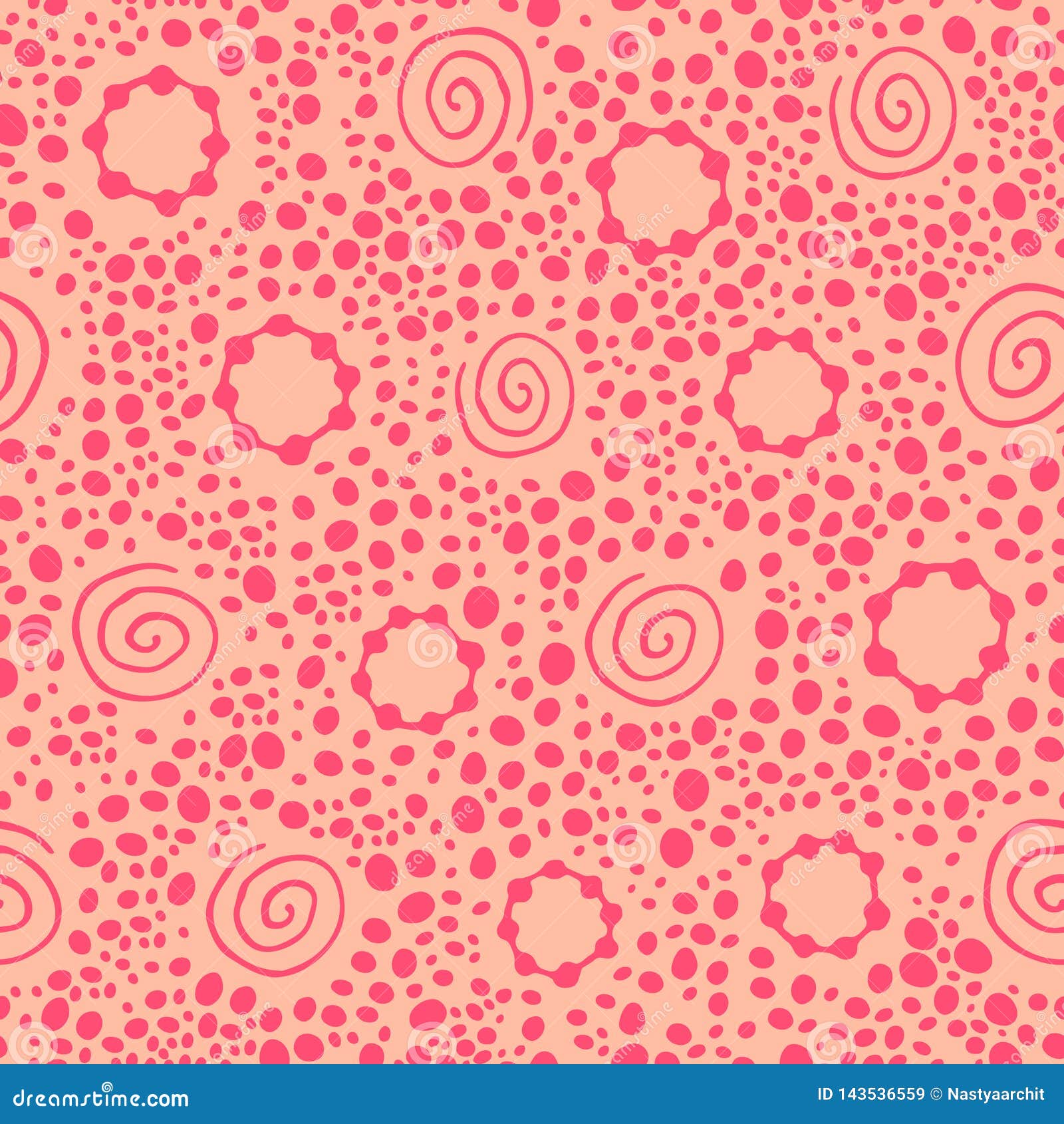Pink Abstract Seamless Pattern with Spots and Spirals, Vector Stock ...