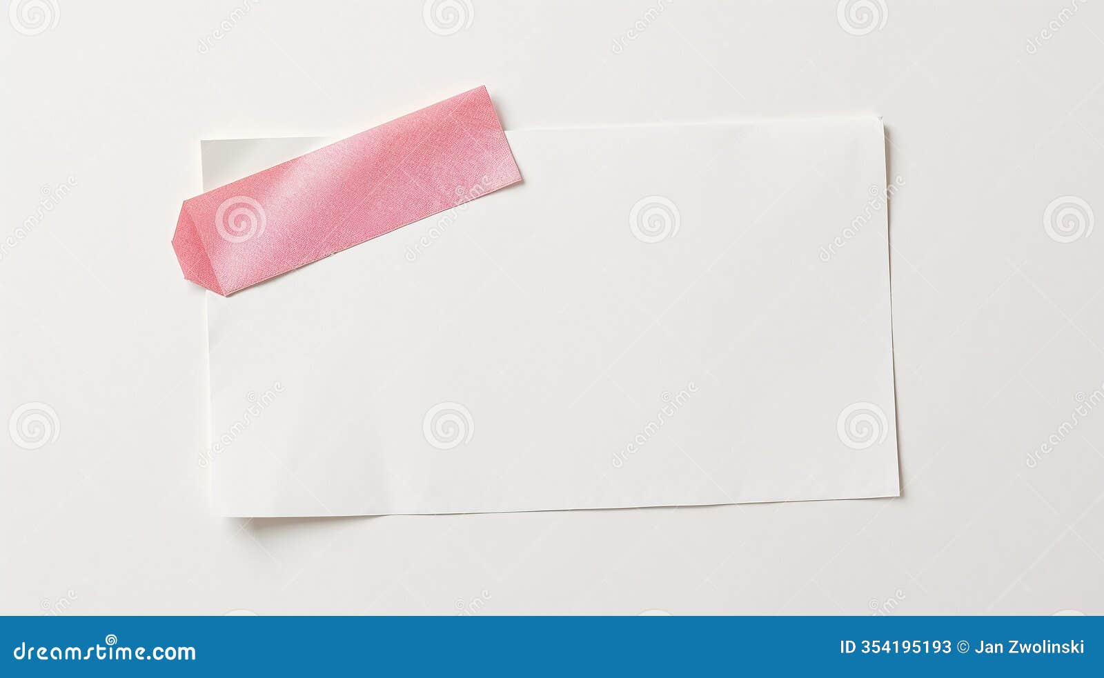 Pink Adhesive Tape Attaching Blank White Paper To White Background ...